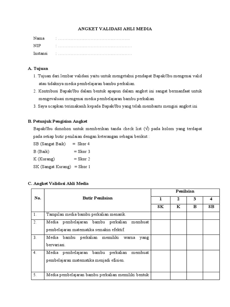 Angket Validasi Ahli Media (Lena) | PDF