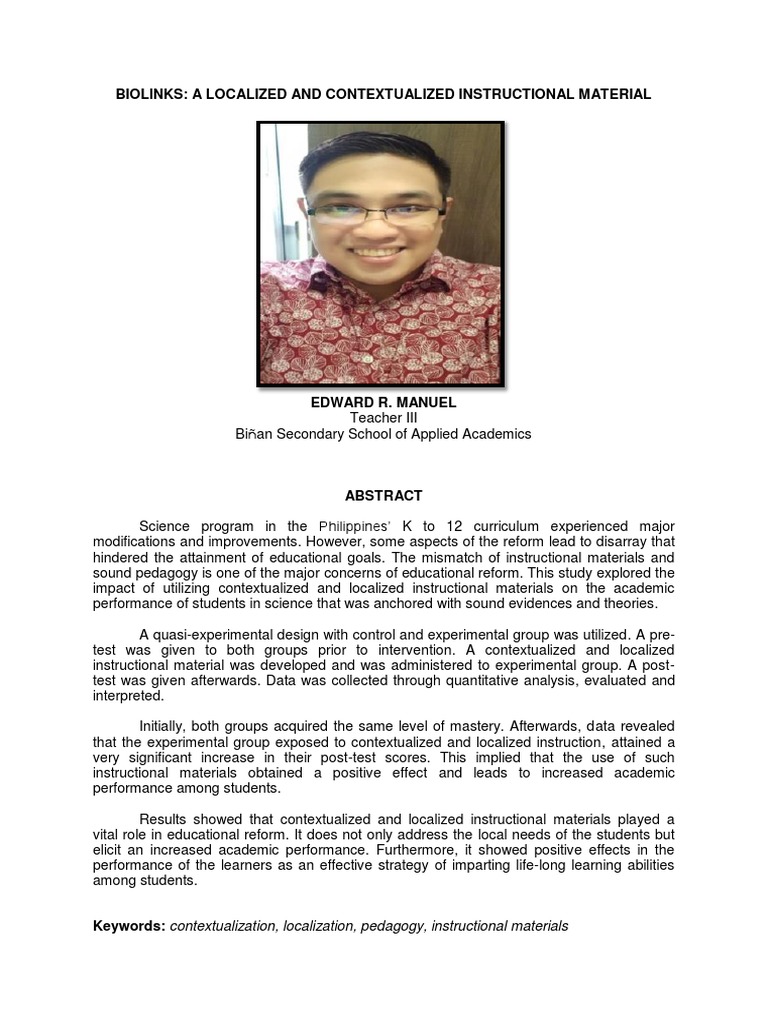 Biolinks: A Localized and Contextualized Instructional Material | PDF | Curriculum | Lesson Plan