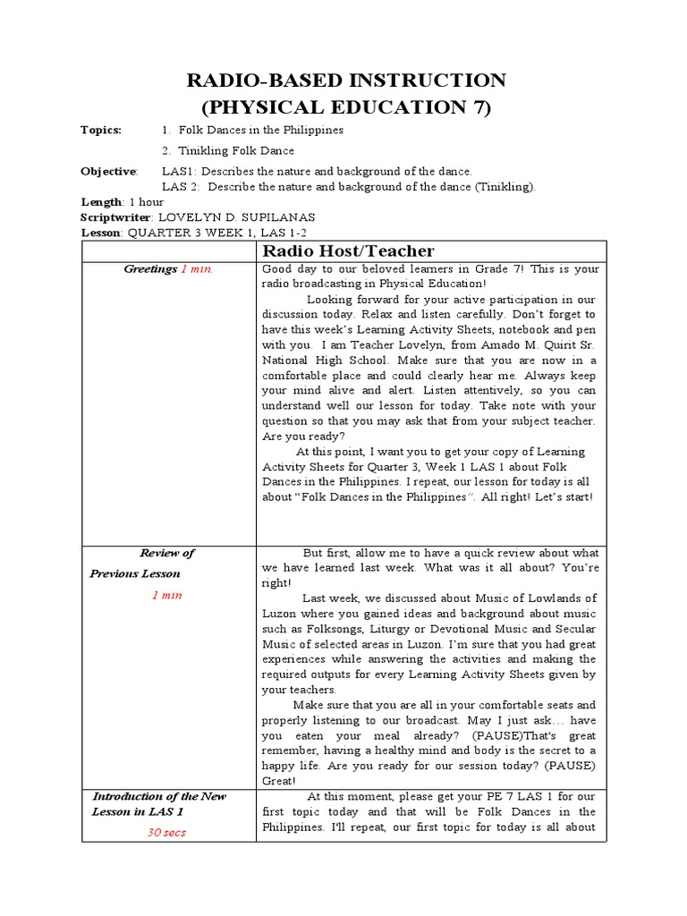 Folk Dances and Tinikling Lesson Plan | PDF | Performing Arts