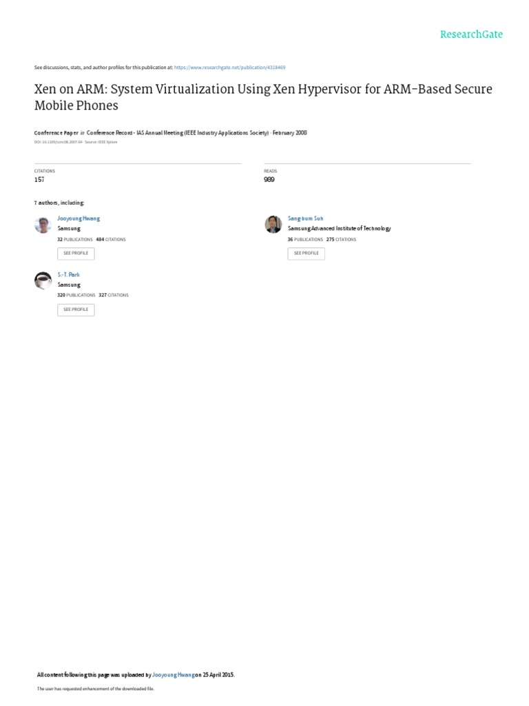 Xen On ARM System Virtualization Using Xen Hypervisor For ARM-based Secure Mobile Phones | PDF ...