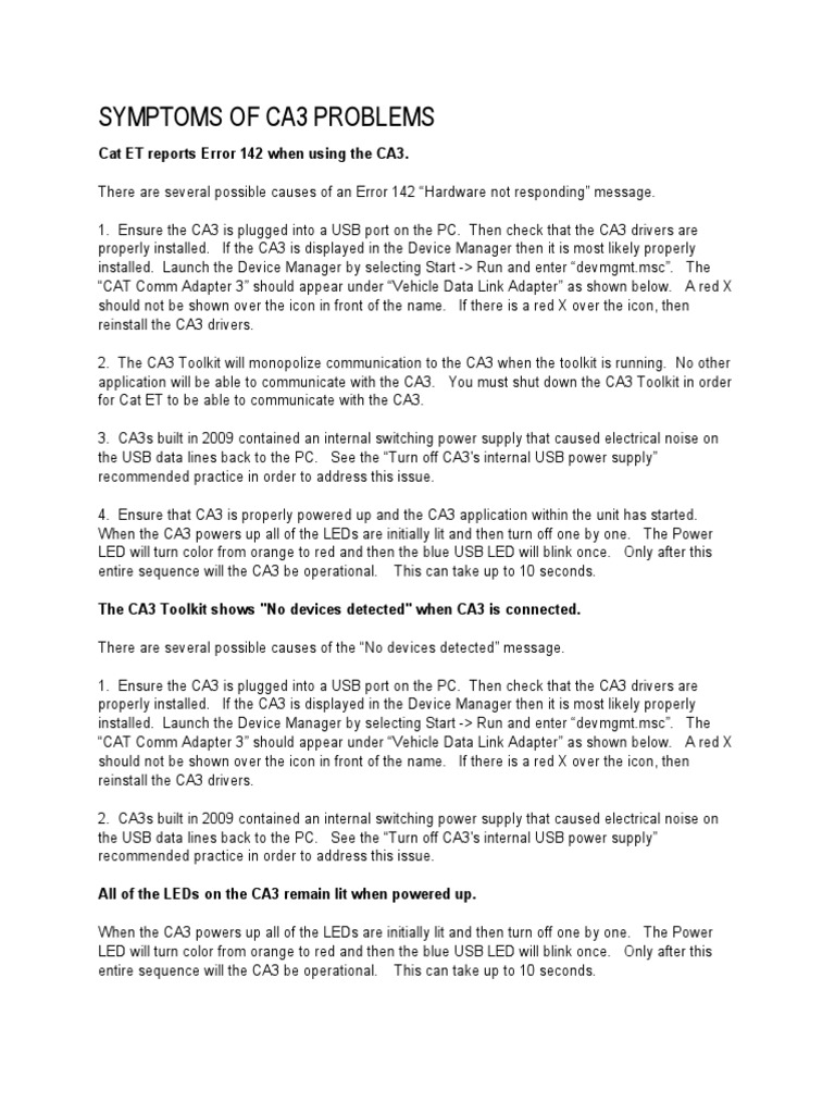 Symptoms of Ca3 Problems | PDF | Usb | Personal Computers