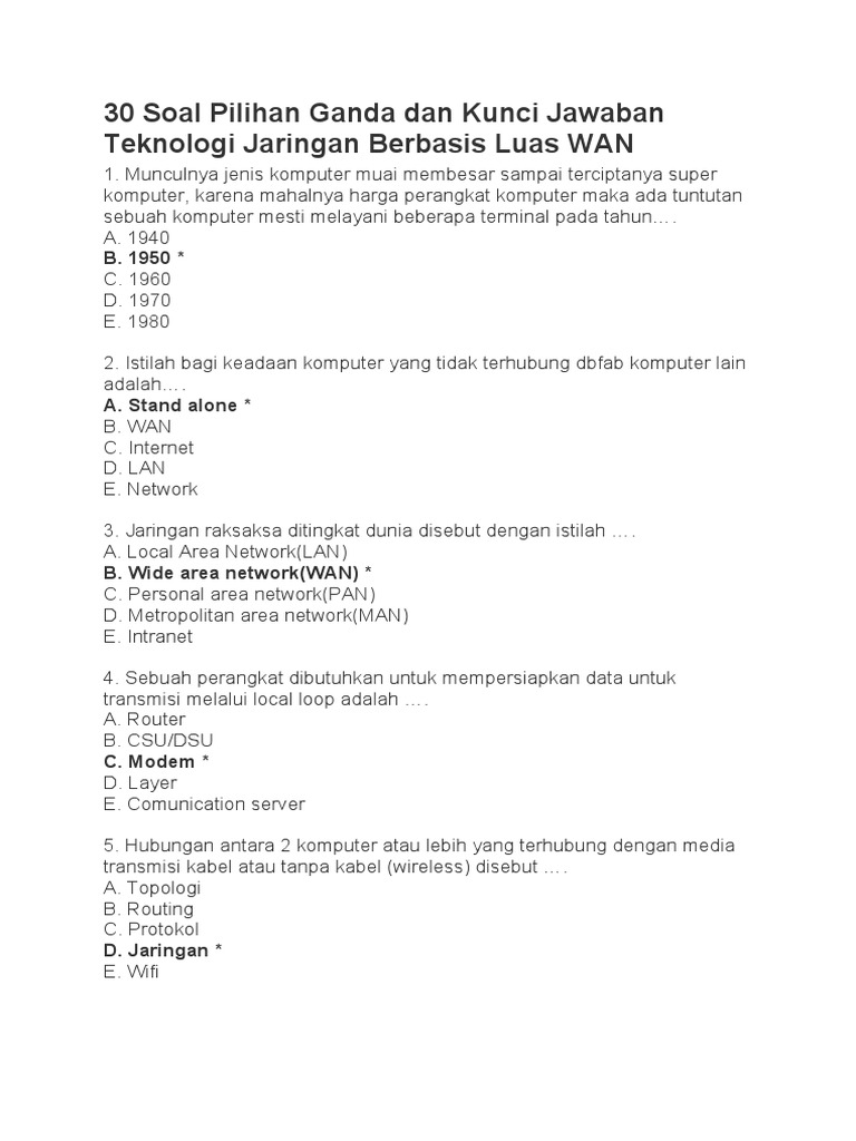 30 Soal Pilihan Ganda Dan Kunci Jawaban Teknologi Jaringan Berbasis ...