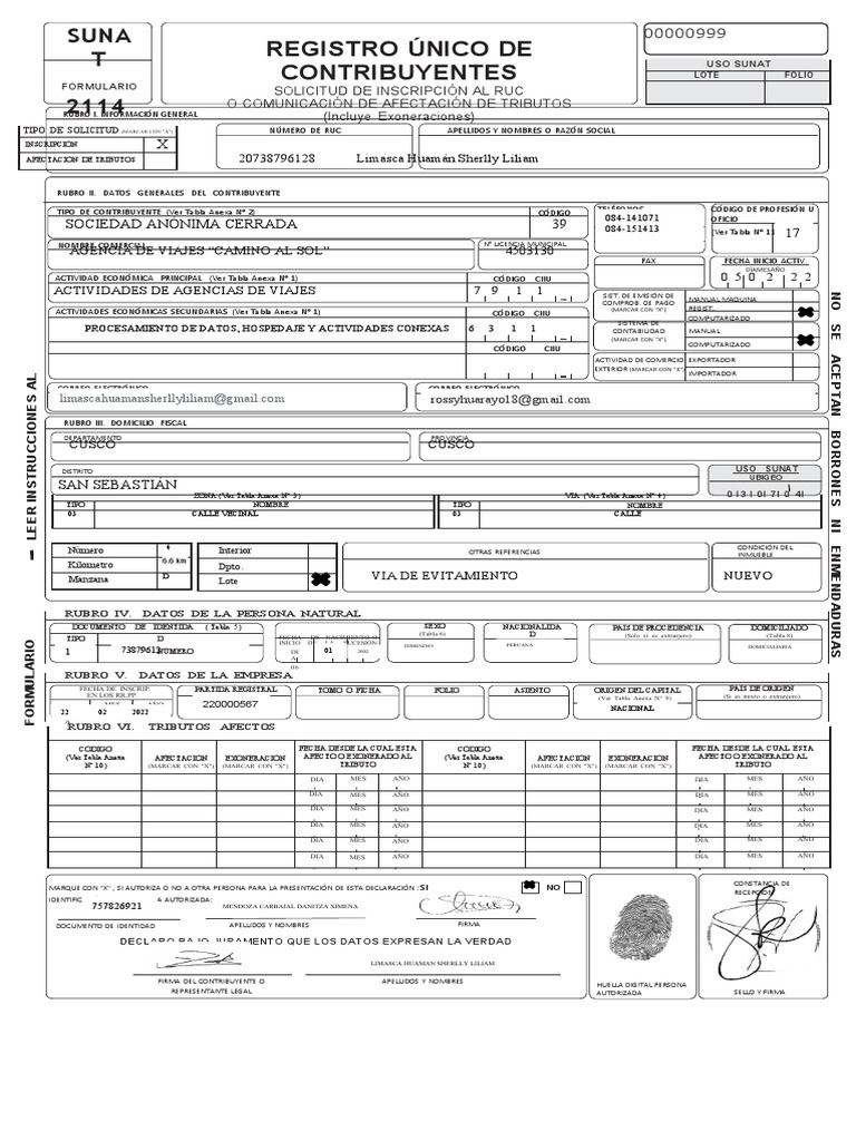 Formulario Numero 1 | PDF