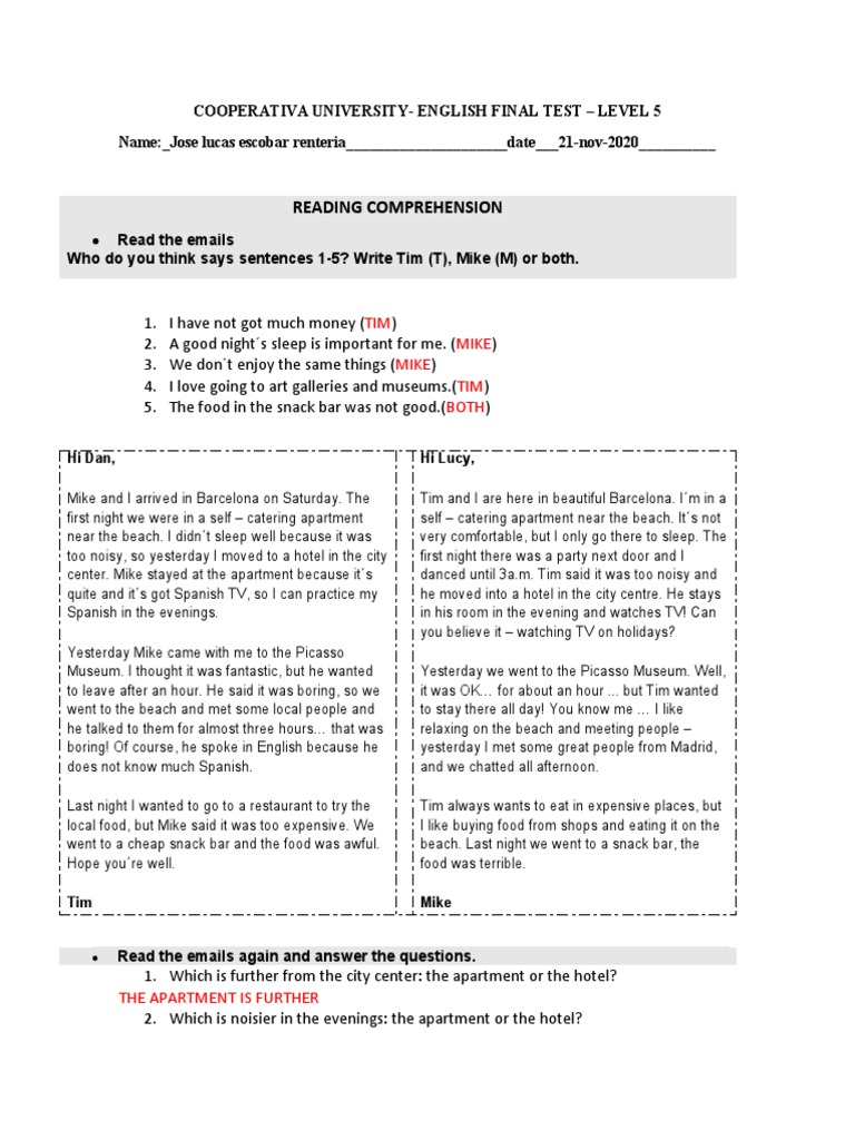 English Final Test Level 5 | PDF