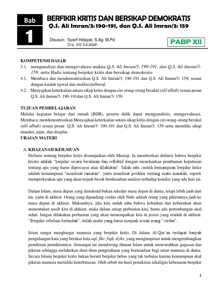 Modul Ke 1 PABP Kelas XII 2020 | PDF | Agama & Spiritualitas