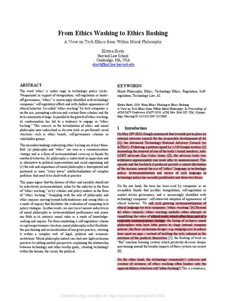 From Ethics Washing To Ethics Bashing: A View On Tech Ethics From ...