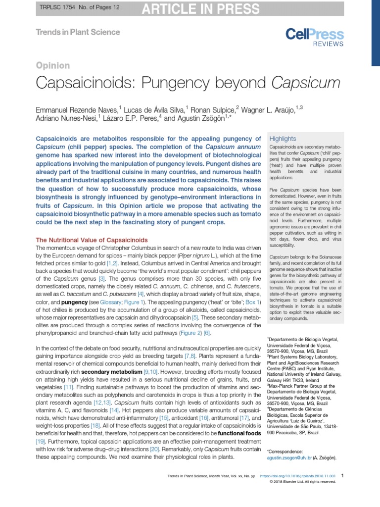 Capsaicinoids - Pungency Beyond Capsicum - E R Naves Et Al - Tplants ...