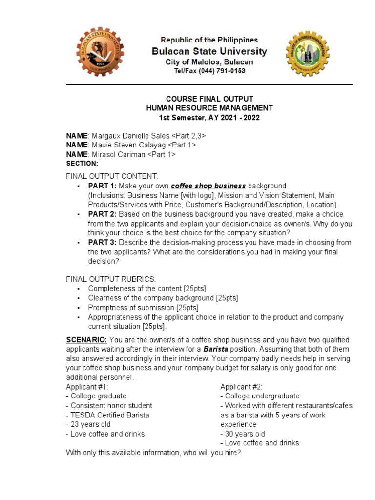 Final Output HRM | PDF | Coffeehouse | Business