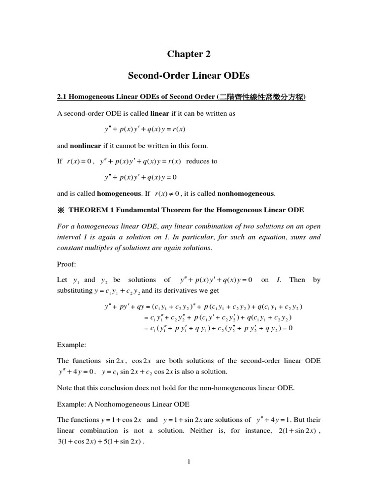 Chapter 02 2nd-Order Linear ODEs | PDF | Ordinary Differential Equation ...