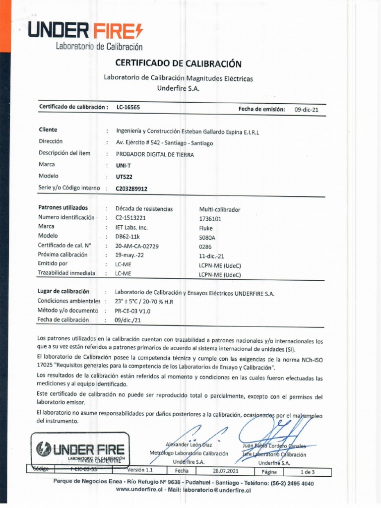 Cert. Calibración UNI-T | PDF
