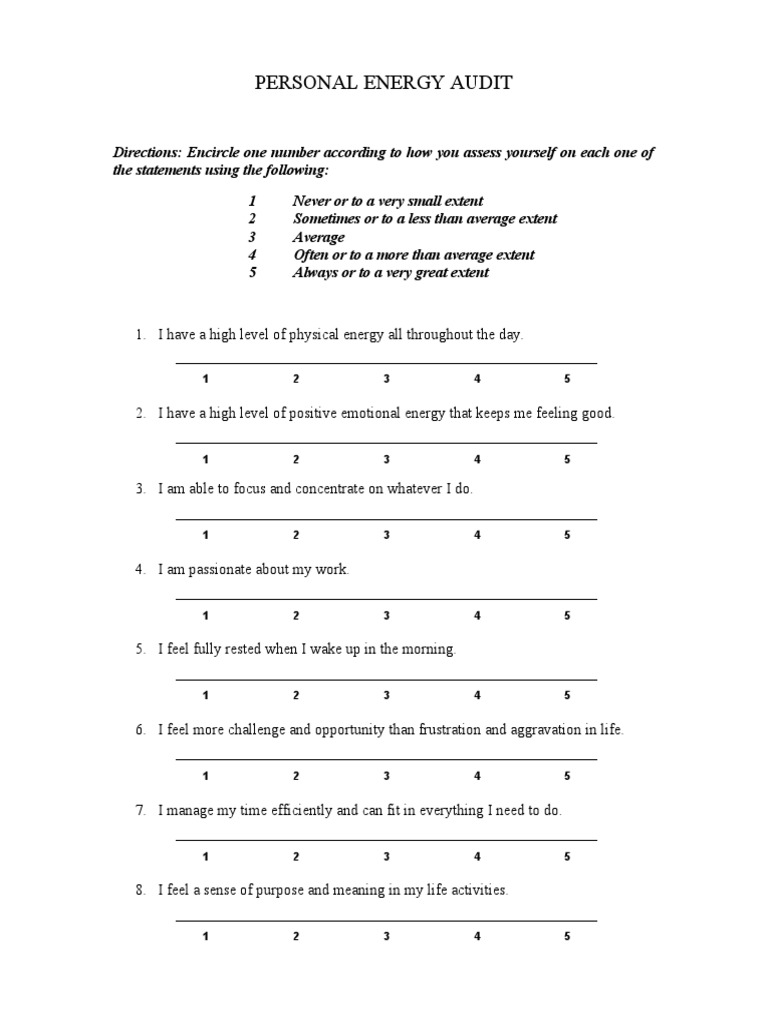 Energy Questionnaire | PDF | Emotions | Applied Psychology