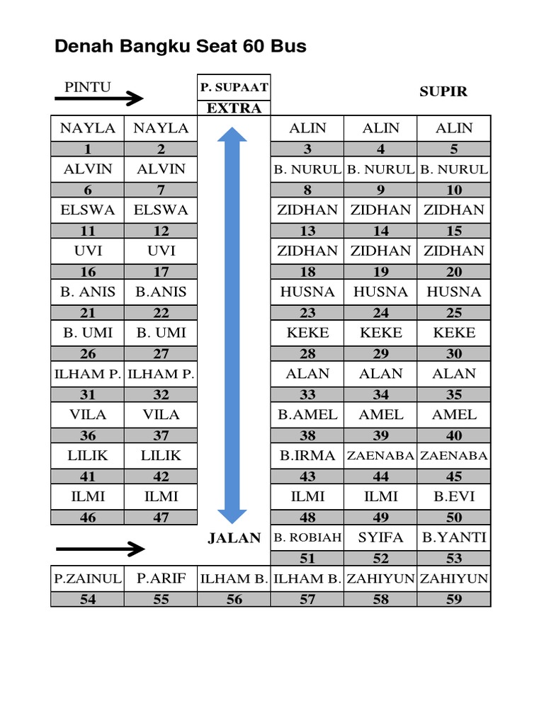 Denah Seat Bus 60 Penumpang | PDF