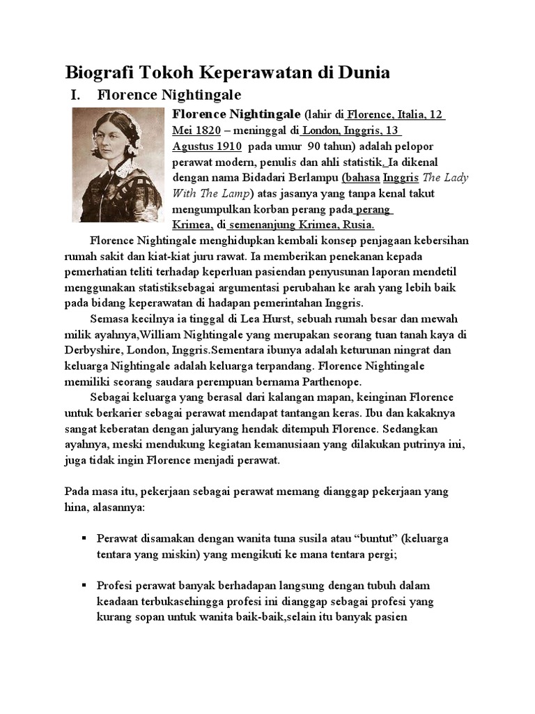 Biografi Tokoh Keperawatan Di Dunia | PDF
