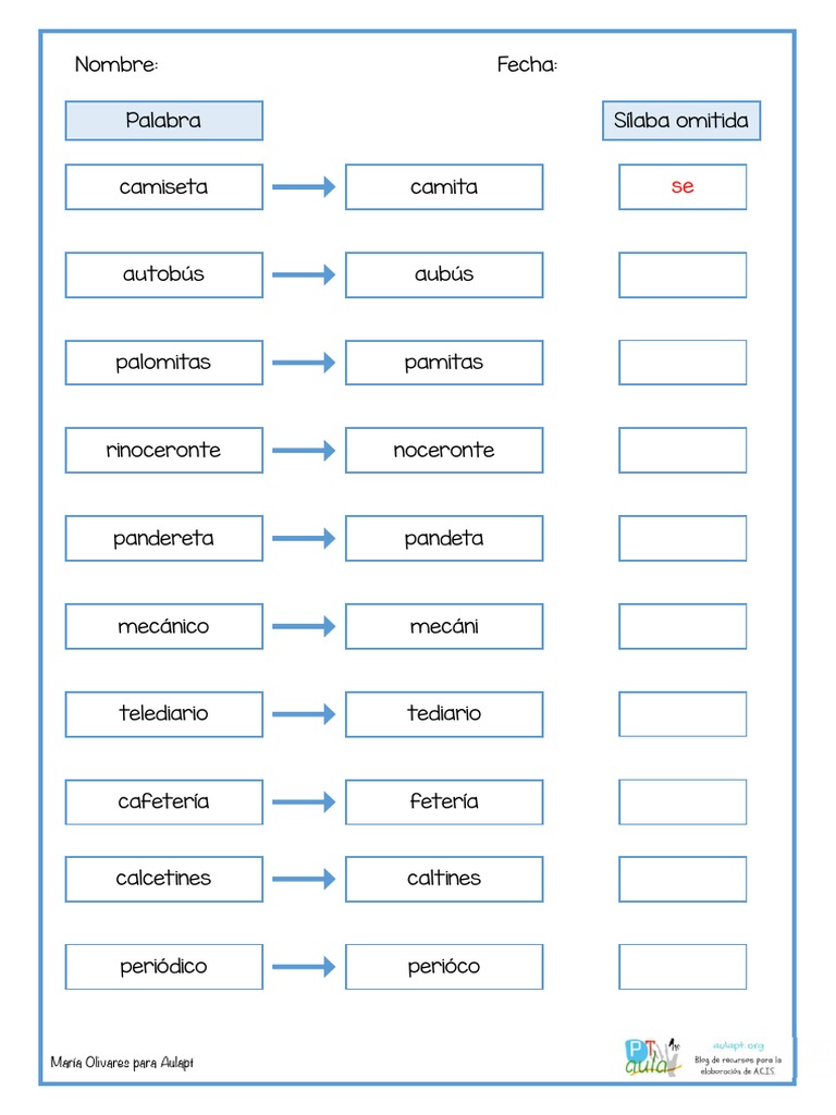 Dislexia Omision de Silabas 1 | PDF