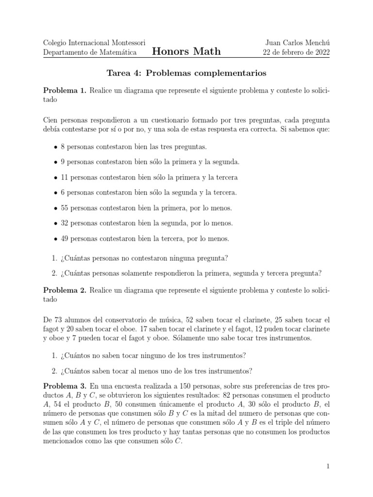 Tarea 4 Problemas Complementarios | PDF | Matemáticas