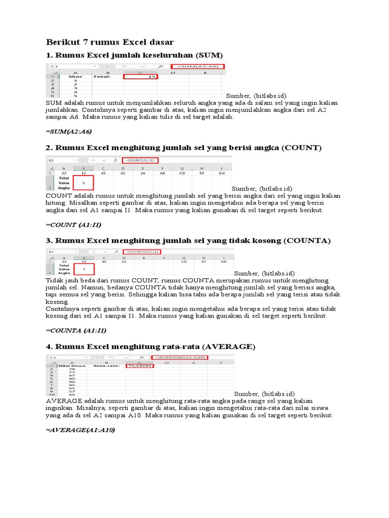 7 Rumus Dasar Excel yang Wajib Diketahui | PDF