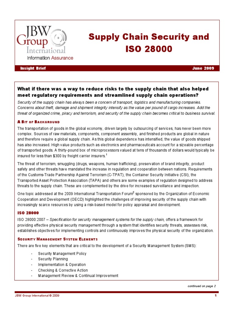 JBW Group - IB - Supply Chain and ISO 28000 V1-N1.0 | PDF | Supply ...