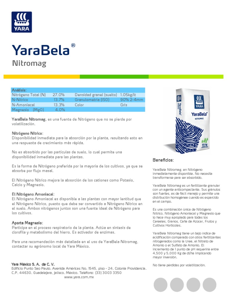 Ficha Tecnica Yarabela Nitromag Yara | PDF | Fertilizante | Nitrógeno