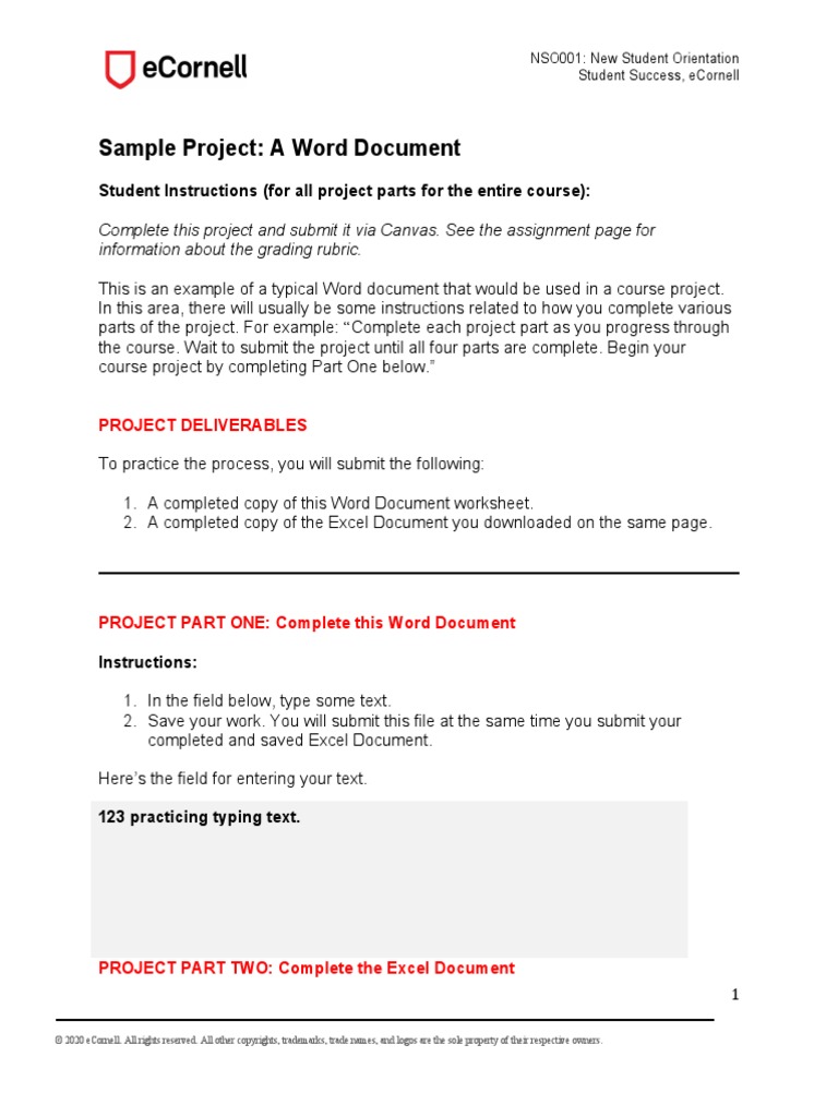 Sample Project: A Word Document: Student Instructions (For All Project ...