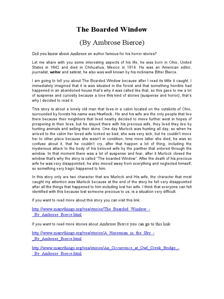 (By Ambrose Bierce) : The Boarded Window | PDF | Ambrose Bierce