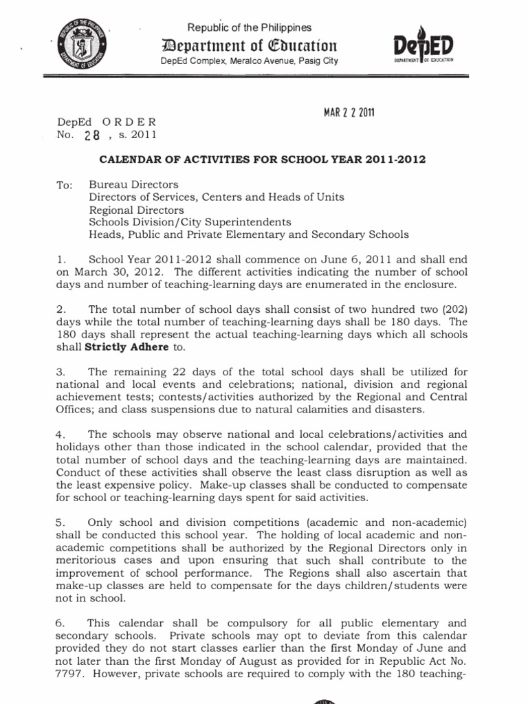School Calendar 2011-2012 Philippines | PDF | Public Administration ...