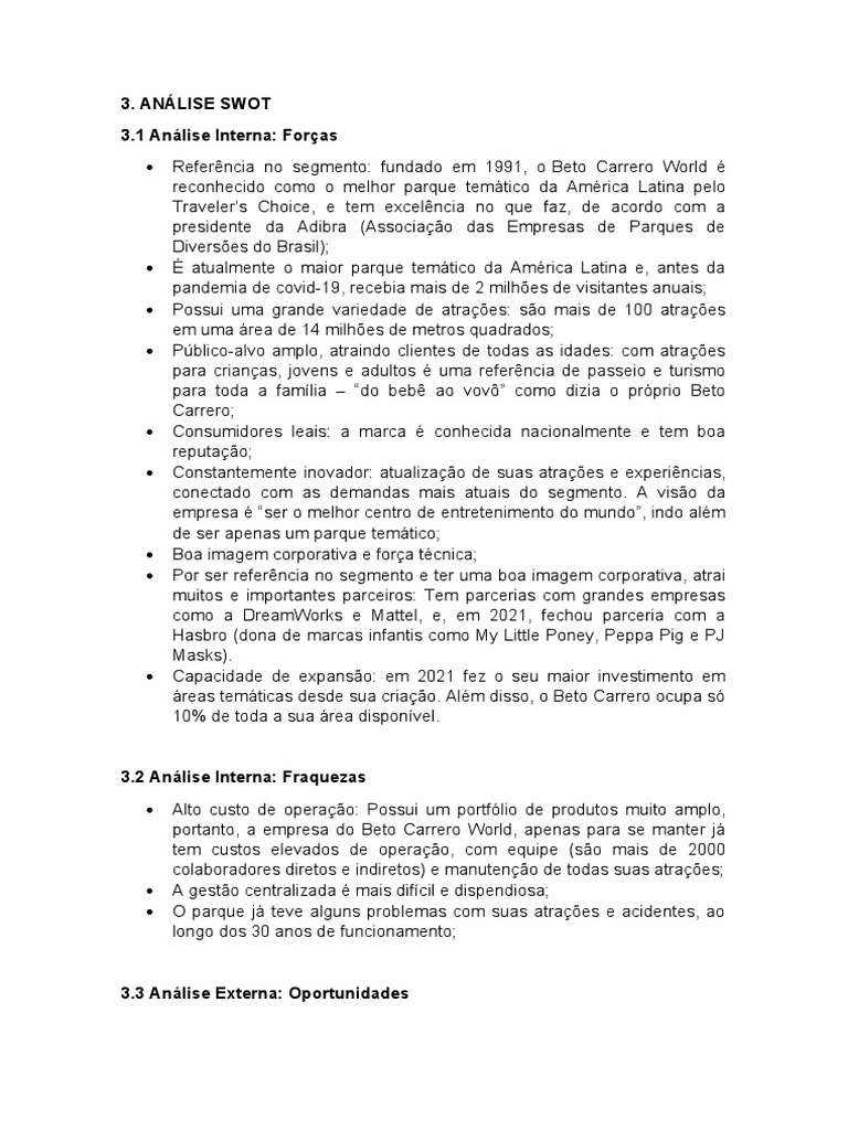 Análise Swot | PDF | Turismo | Parque de diversões