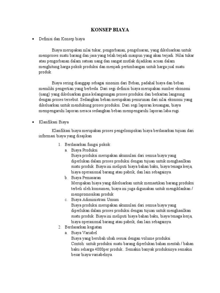 Konsep Biaya | PDF | Pengelolaan Keuangan & Uang
