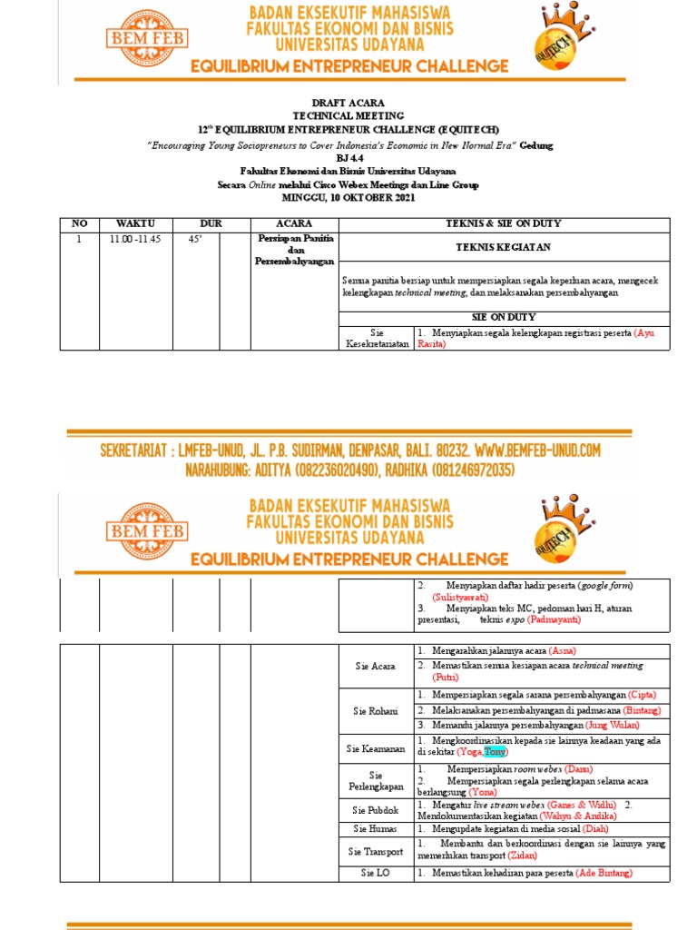Draft Acara Technical Meeting Semi | PDF