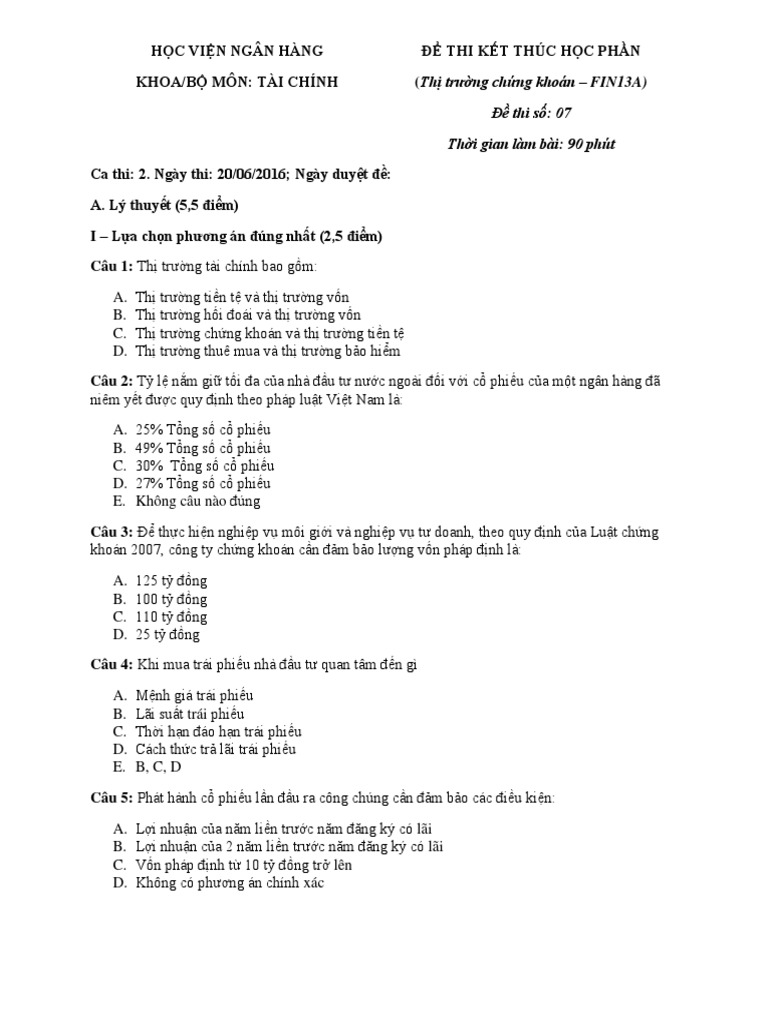 Đề Thi TTCK | PDF