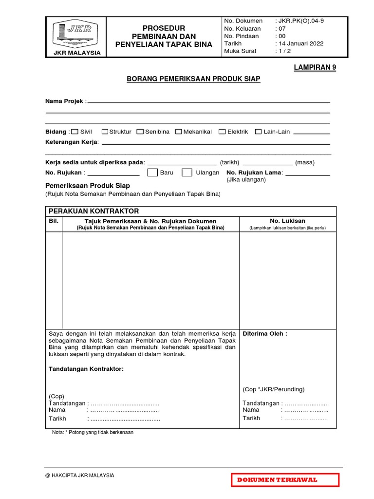 JKR - PK (O) .04-9 - K7-Borang Pemeriksaan Produk Siap | PDF