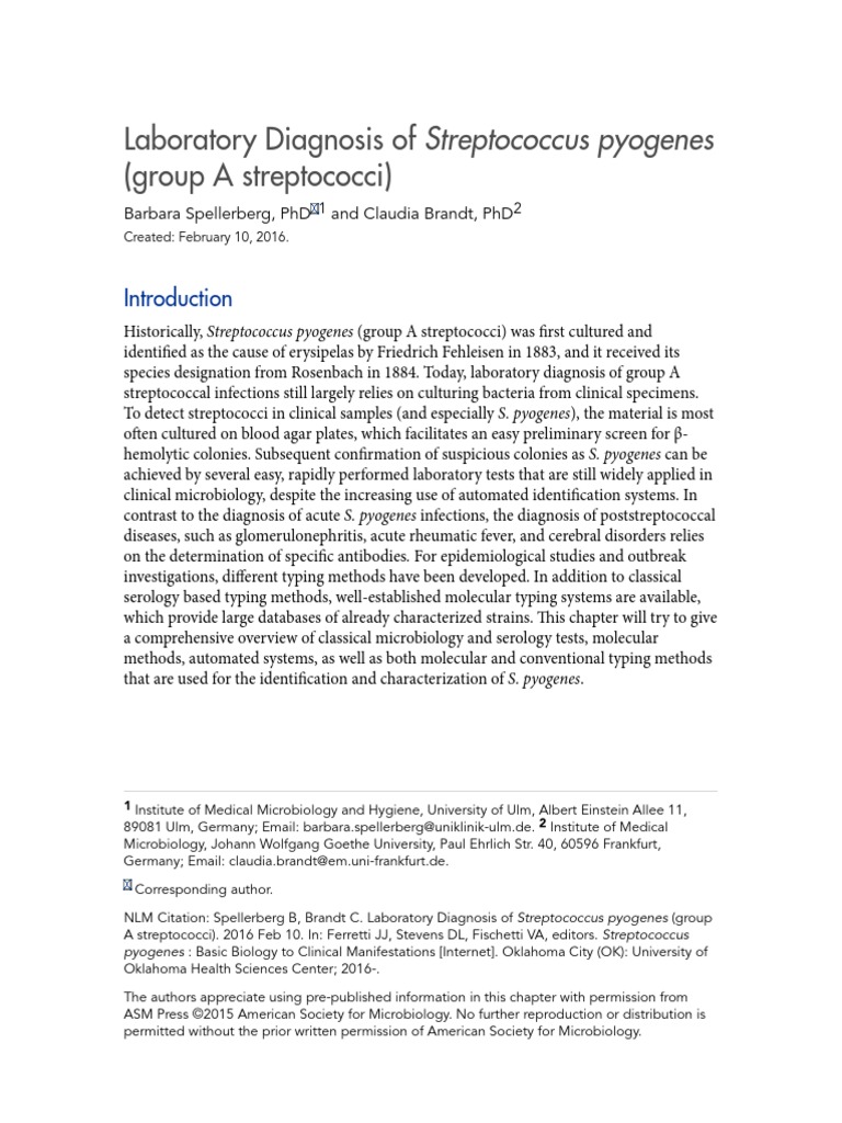 Laboratory Diagnosis of Streptococcus Pyogenes | PDF | Streptococcus ...