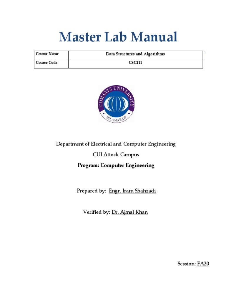 CSC211 Data Structures Lab Manual | PDF | Subroutine | Array Data Structure