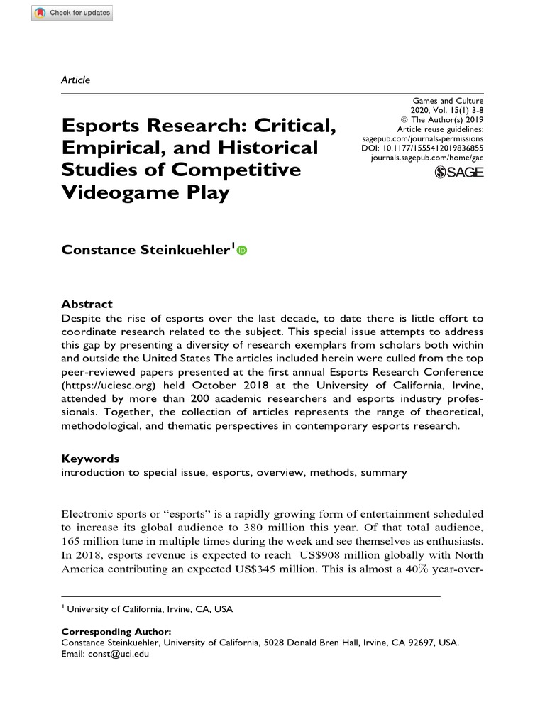 Esports Research: Critical, Empirical, and Historical Studies of ...