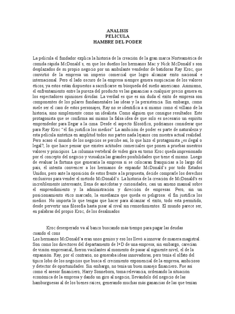 ANALISIS Hambre Del Poder | PDF | Mc Donald's | Business