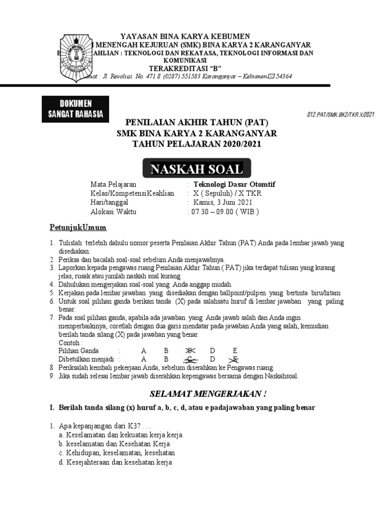 Soal TDO TKR | PDF | Metode & Bahan Ajar