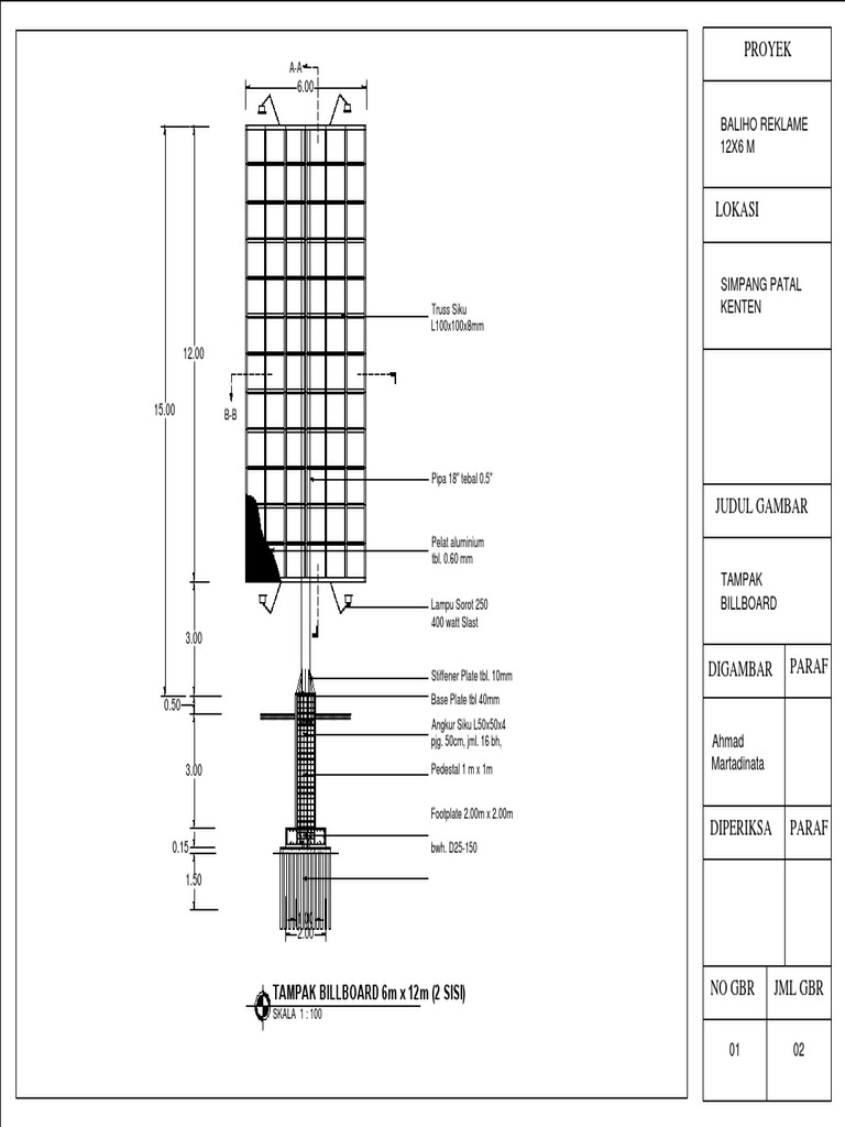 Detail Konstruksi Baliho 12x6 M | PDF