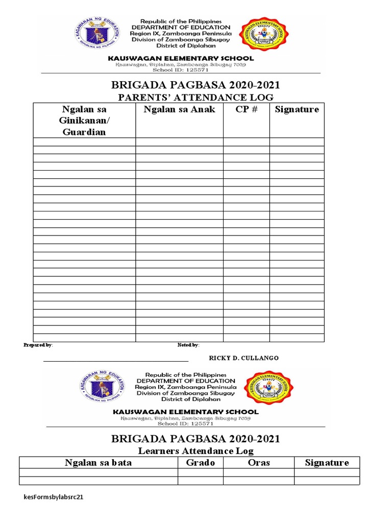 Brigada Pagbasa Attendance Log 2021 | PDF