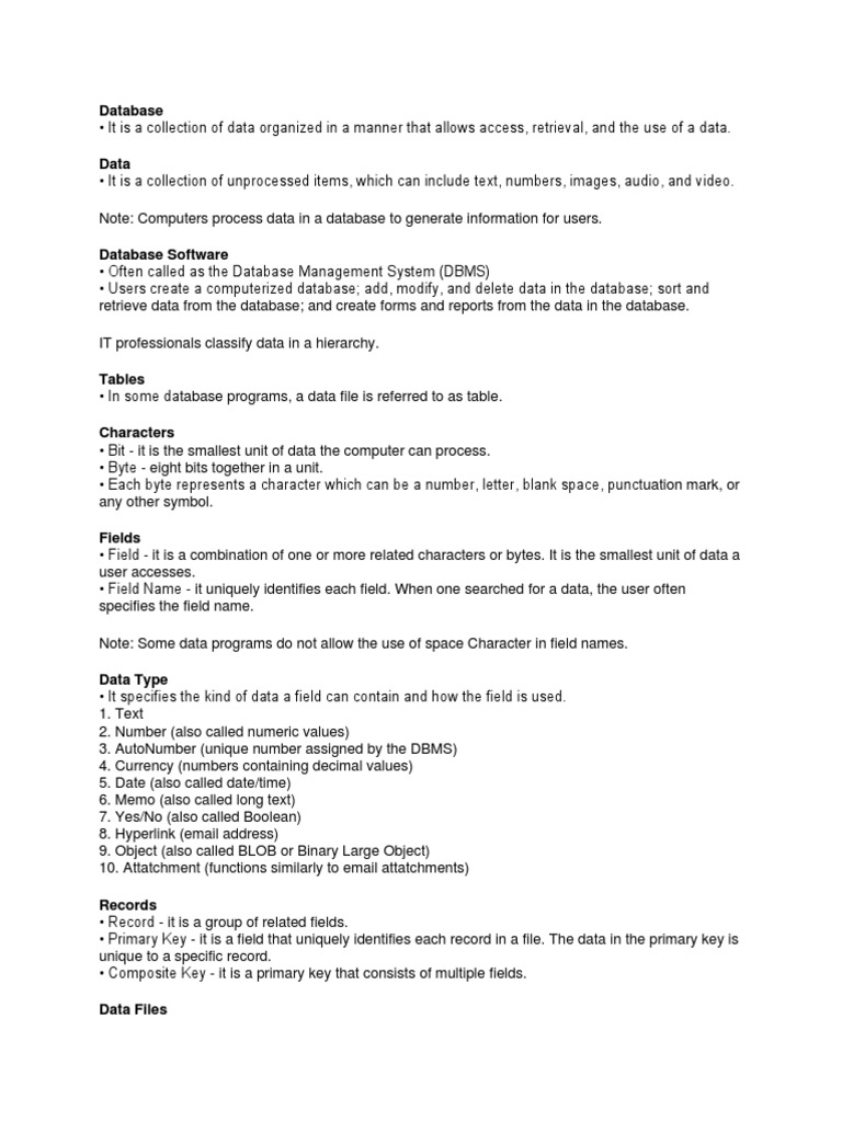 Summarized Notes For Chapter 11 | PDF | Databases | Computer Programming