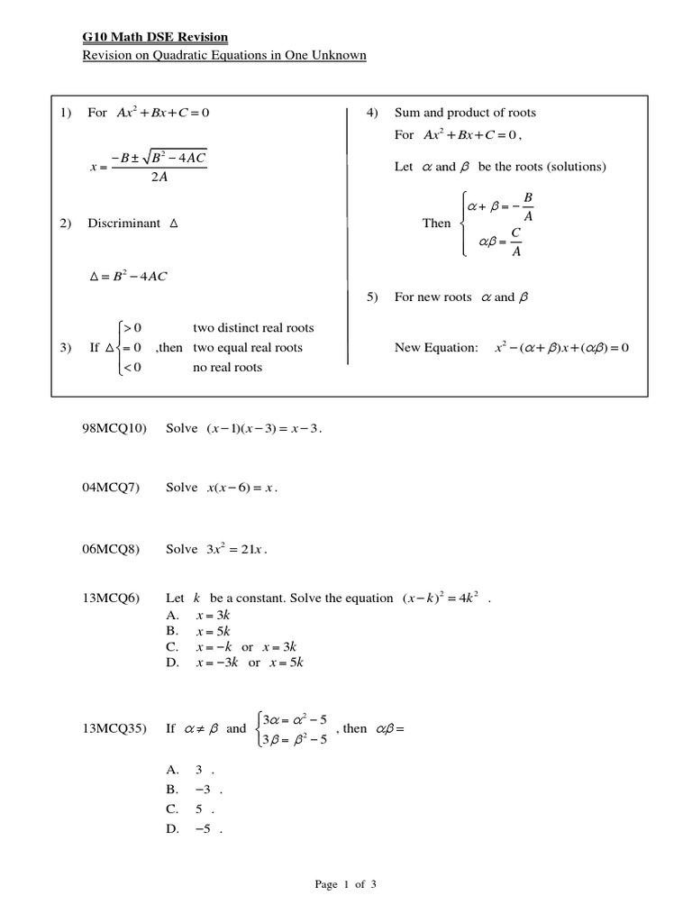 Ax BXC Ax BXC B B Ac X A B A C A B Ac: G10 Math Dse Revision | PDF ...