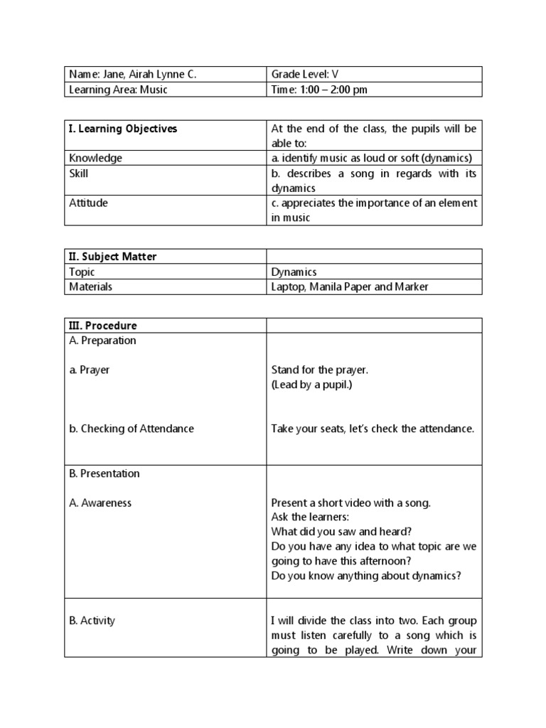 Lesson Plan (Dynamics) | PDF | Communication | Cognition