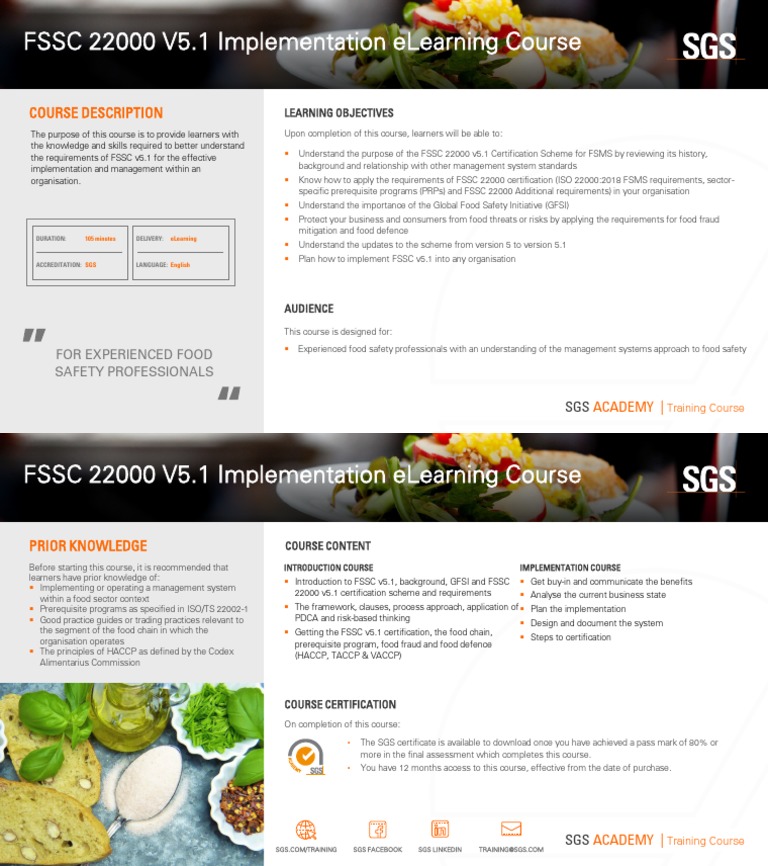 Sgs Sgs Academy FSSC 22000 v5 1 Implementation Elearning Course A4 en ...