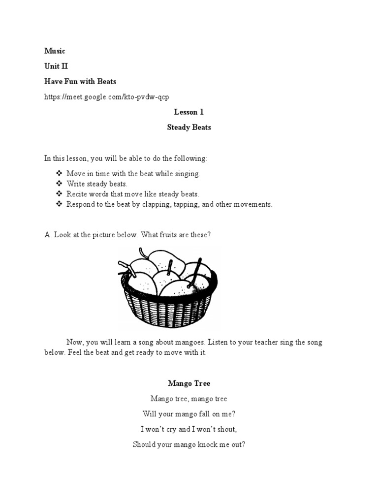 Mapeh 1 Module | PDF | Rhythm | Mango