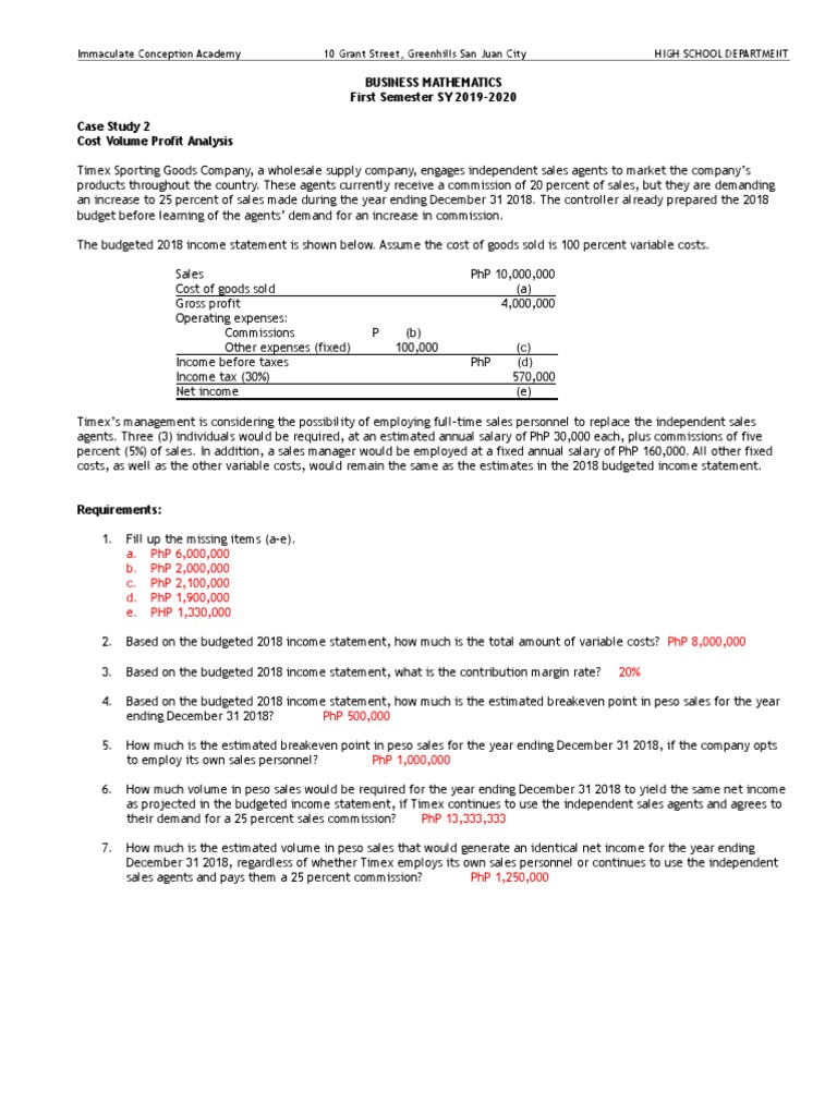 Case Study 2 - CVP Analysis | PDF | Income Statement | Business