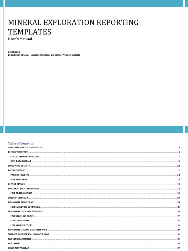 Mineral Exploration Reporting Templates: User's Manual | PDF | Computer ...
