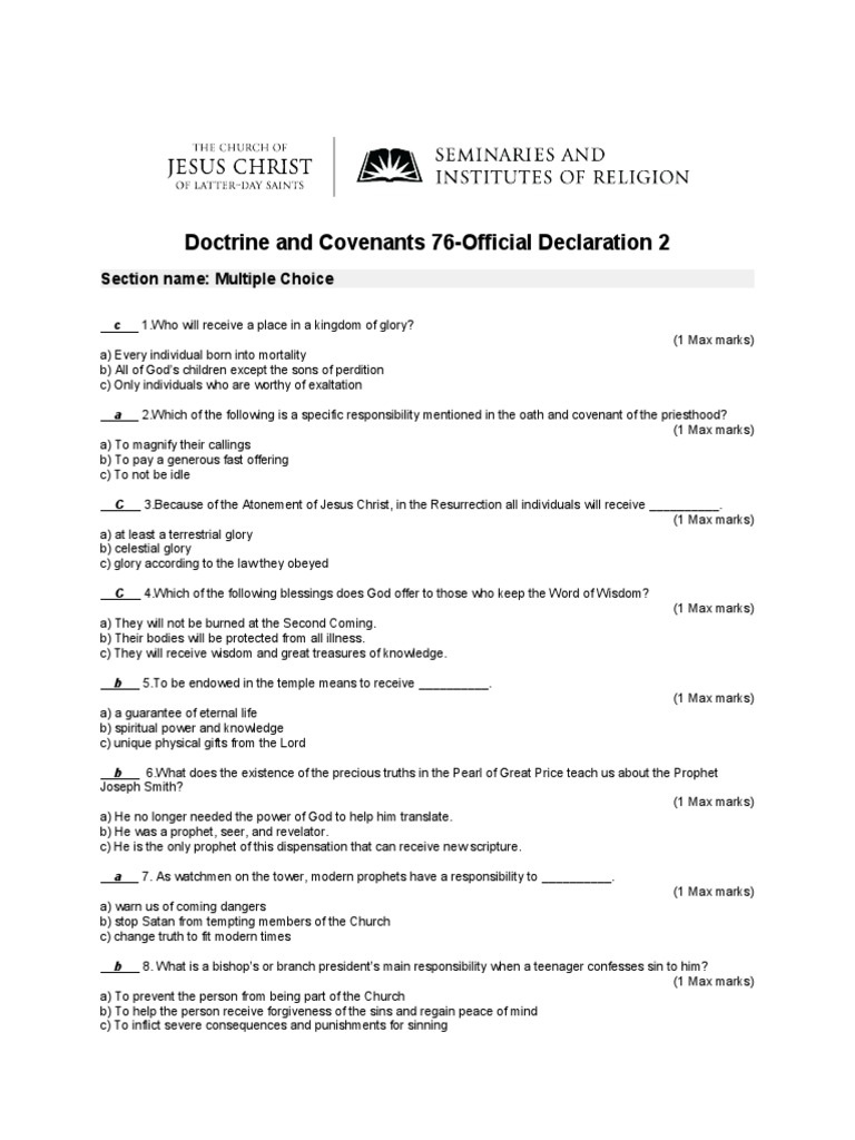 Doctrine and Covenants 76-Official Declaration 2: Section Name ...