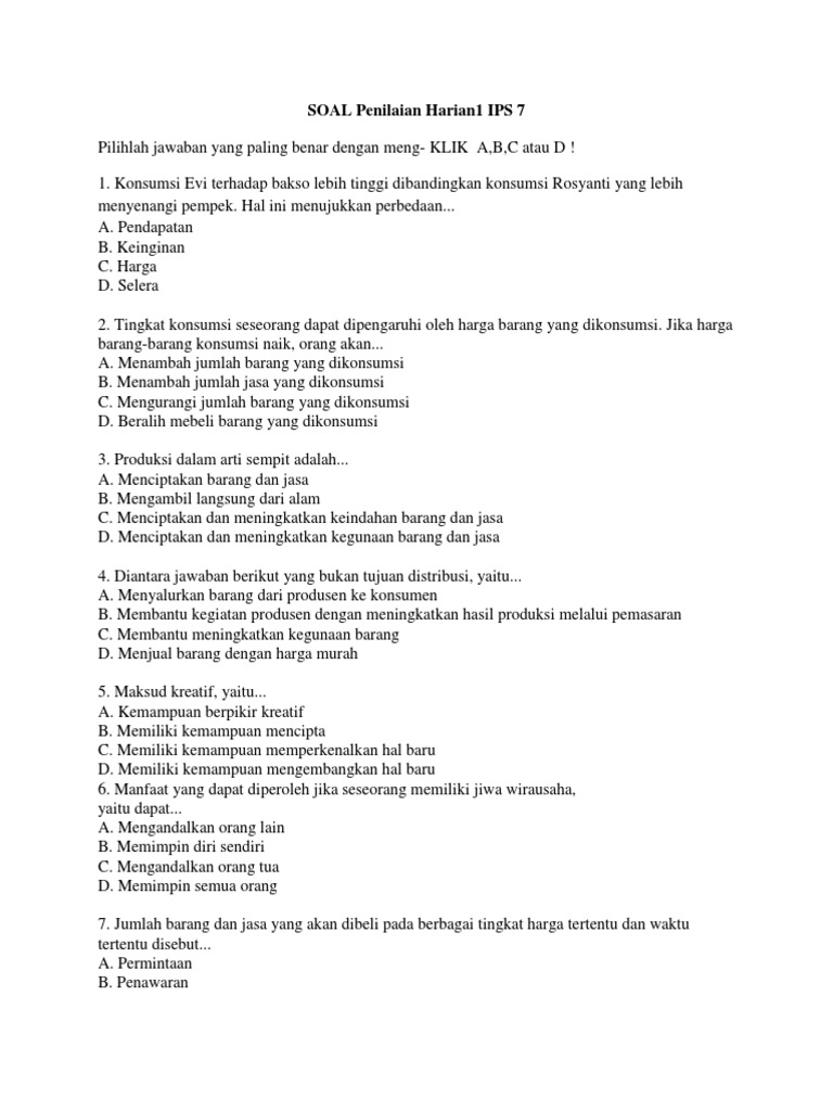 Penilaian Harian 1 Ips7 | PDF