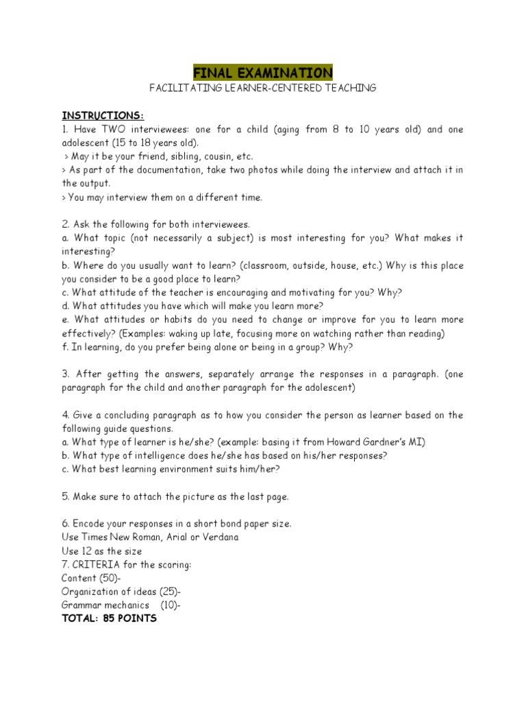 Facilitating Learning-Final Exam | PDF Facilitating Learning-Final Exam | PDF