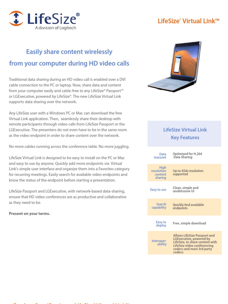 LifeSize Virtual Link Datasheet | PDF | Videotelephony | Operating System