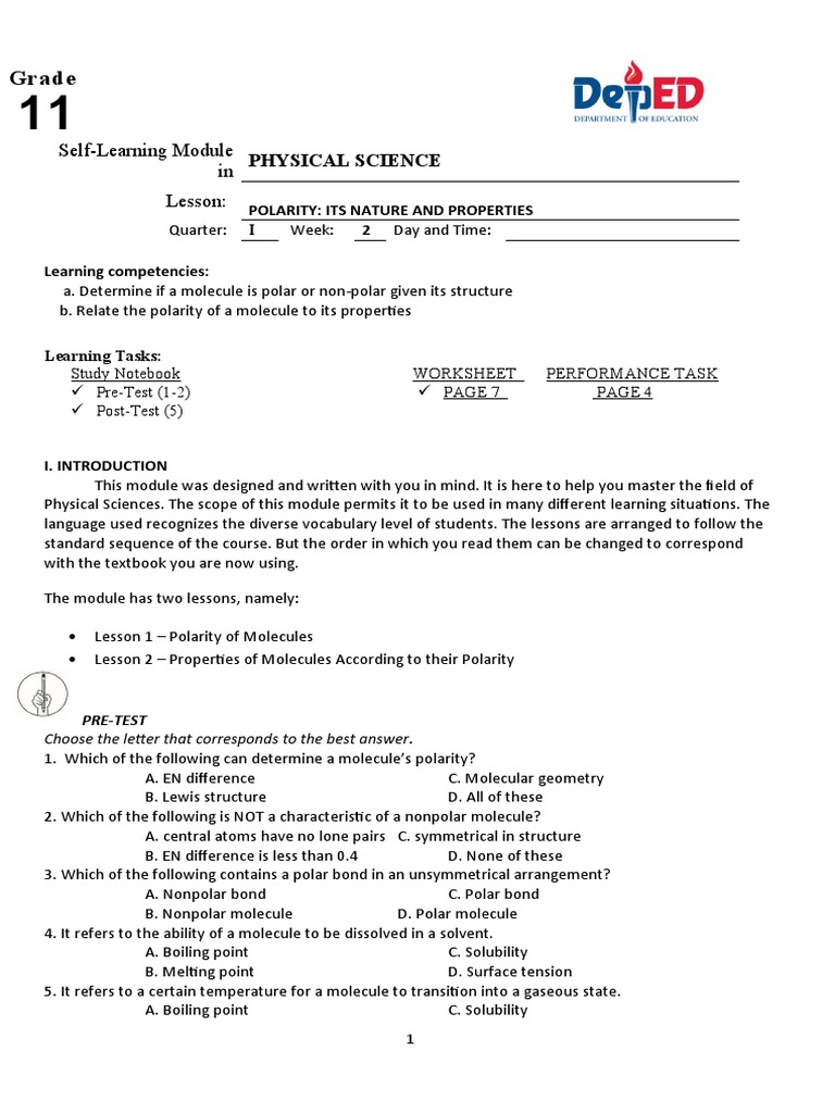 Physical Science Week 2 | PDF | Chemical Polarity | Chemical Bond