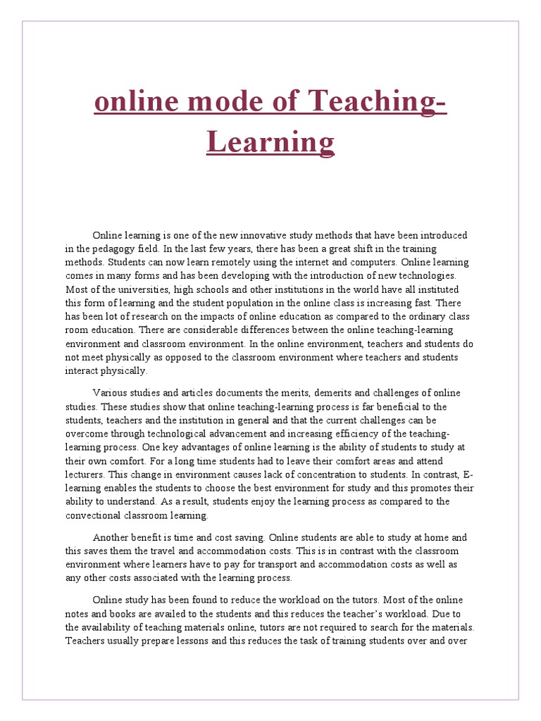 Online Mode of Teaching-Learning | PDF | Educational Technology ...